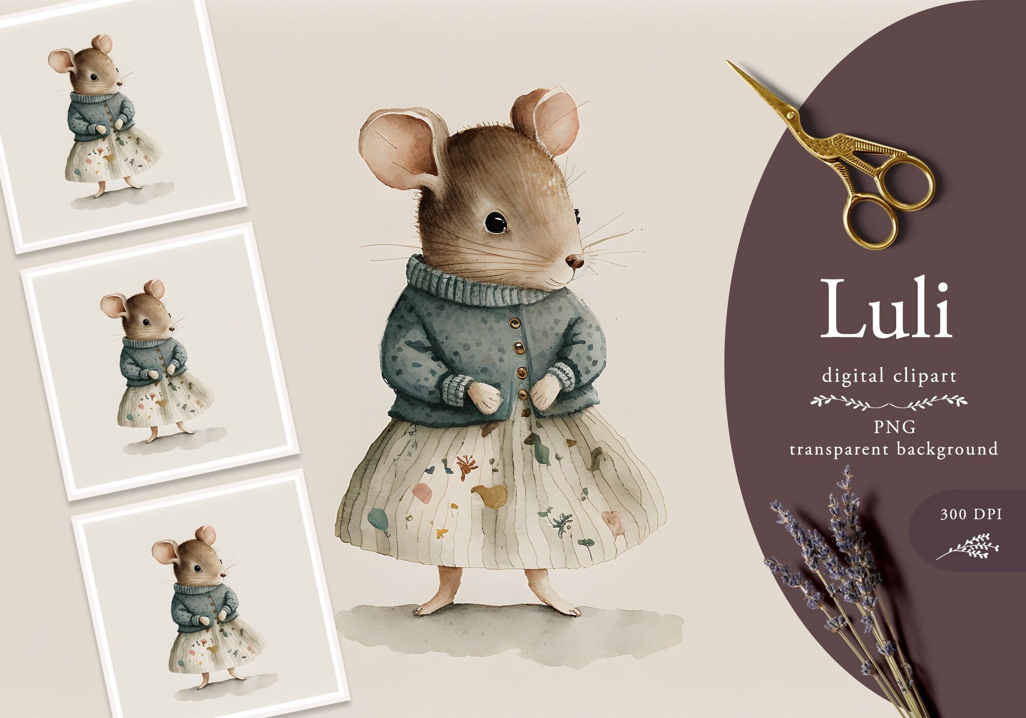 Watercolor Mouse Clipart, Watercolor Cute Mouse, Watercolor Whimsical ...