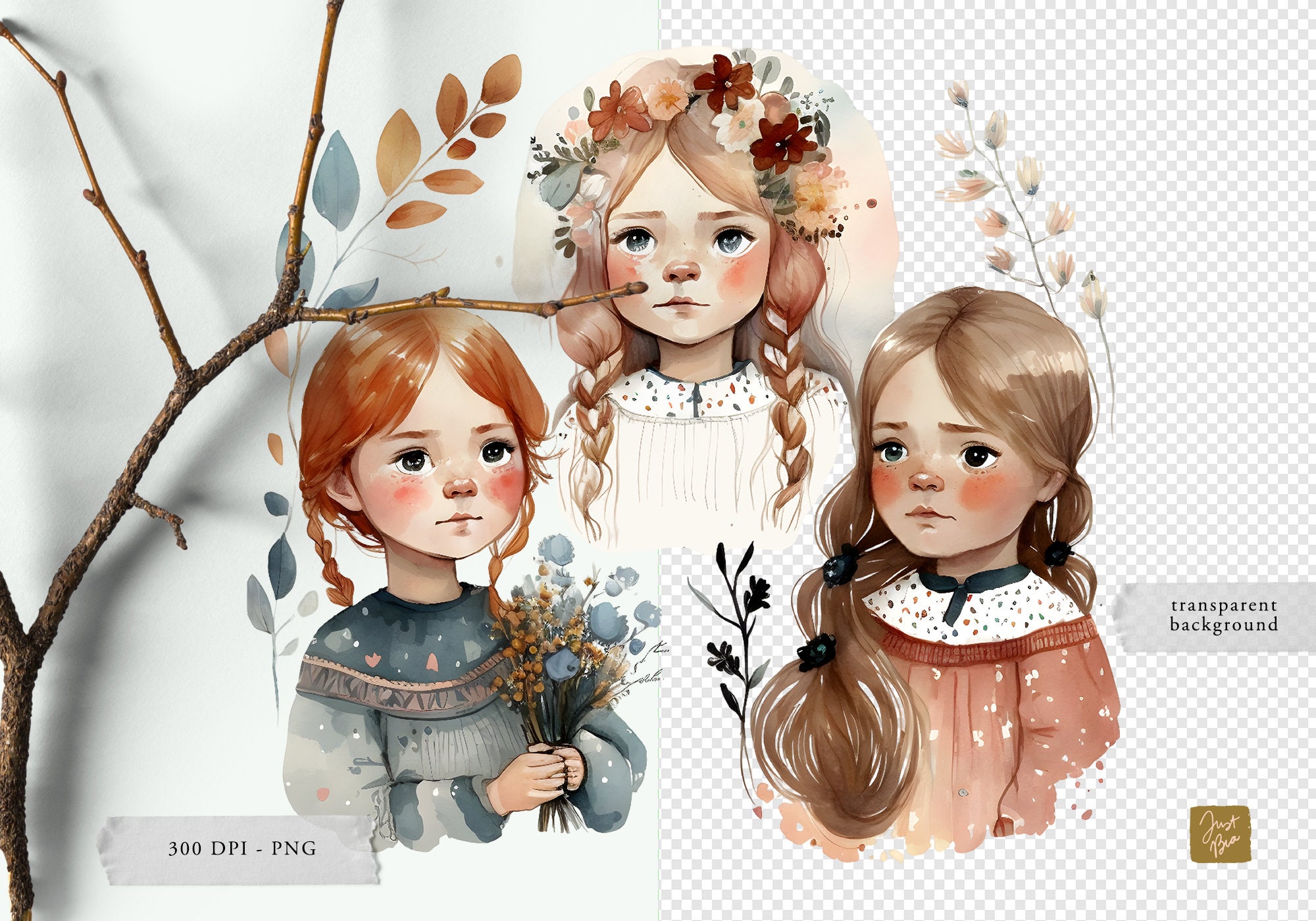Watercolor Girls Clipart, Watercolor Cute Girls, Watercolor Whimsical ...