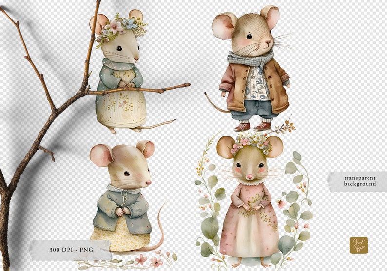 Mouse Clipart, Mouse Clipart Bundle, Watercolor Mouse Clipart ...
