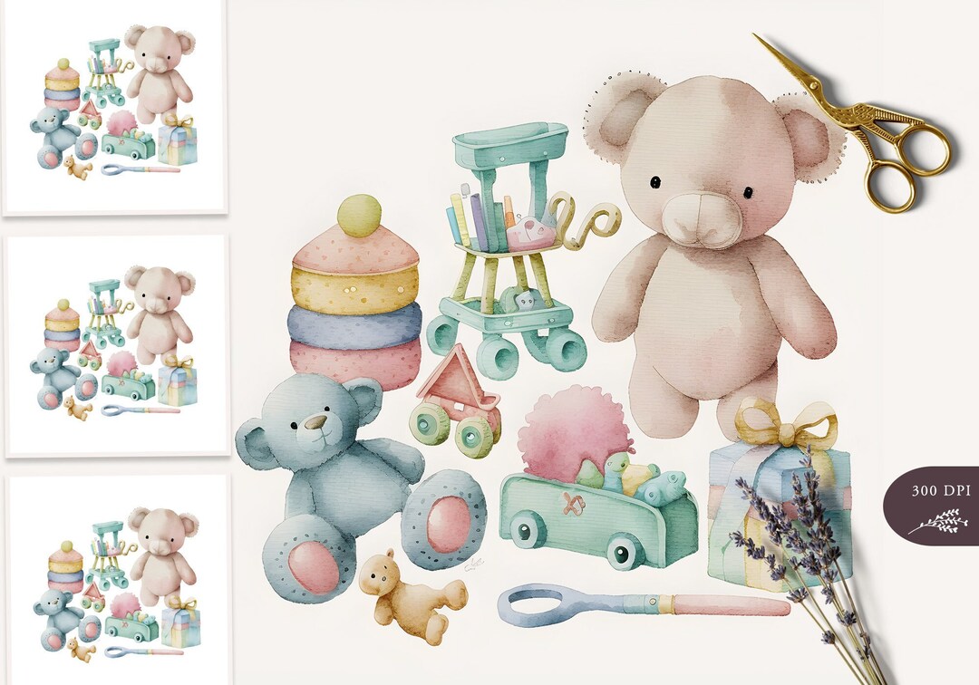 Watercolor Baby Toys Clipart. Baby Shower Clipart. Nursery Clipart ...