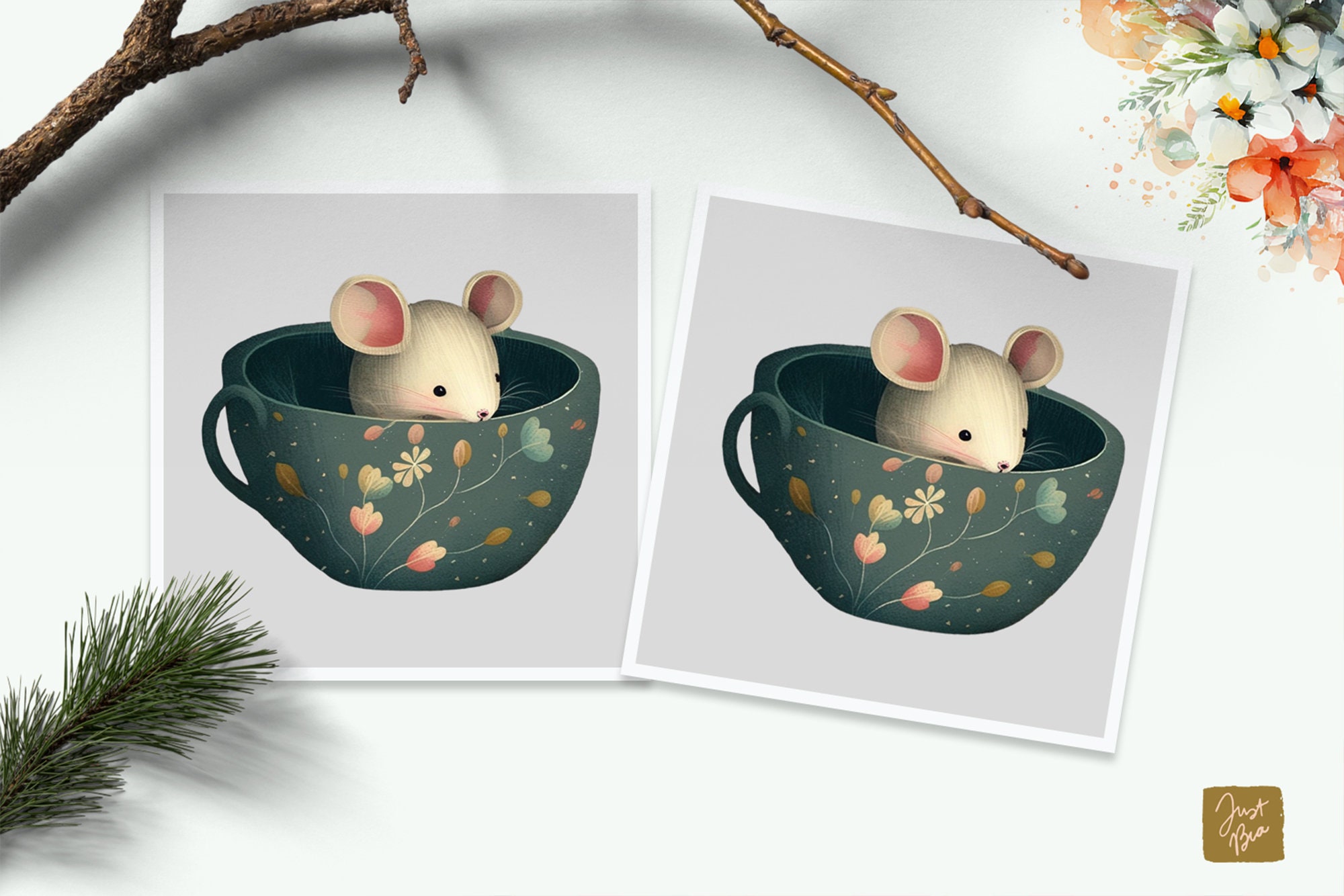 Mouse Clipart, Mouse in Teacup Clipart, Whimsical Mouse Clipart, Cute ...