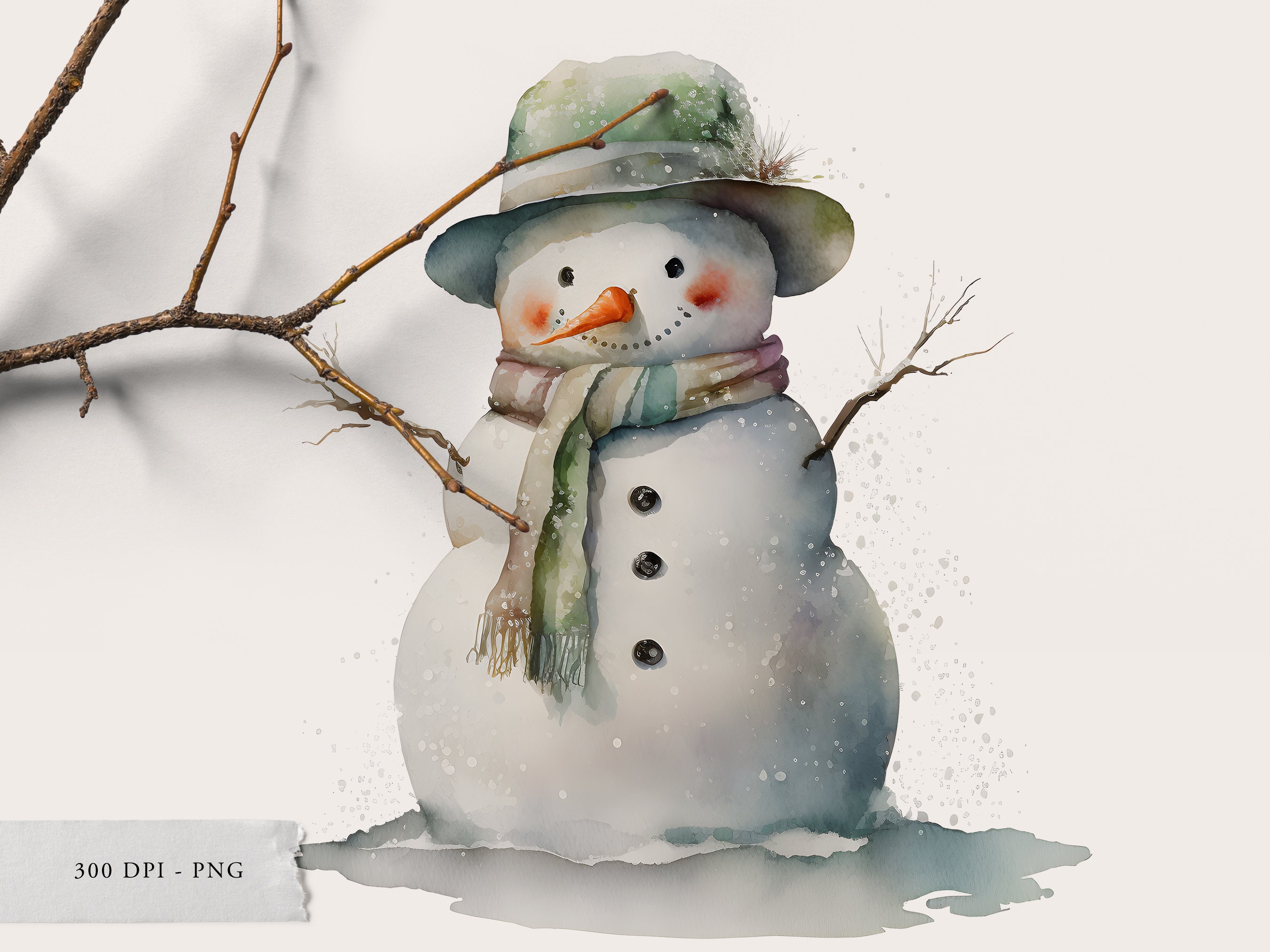 Watercolor Snowman Clipart, Christmas Clipart, Cute Snowman With Scarf ...