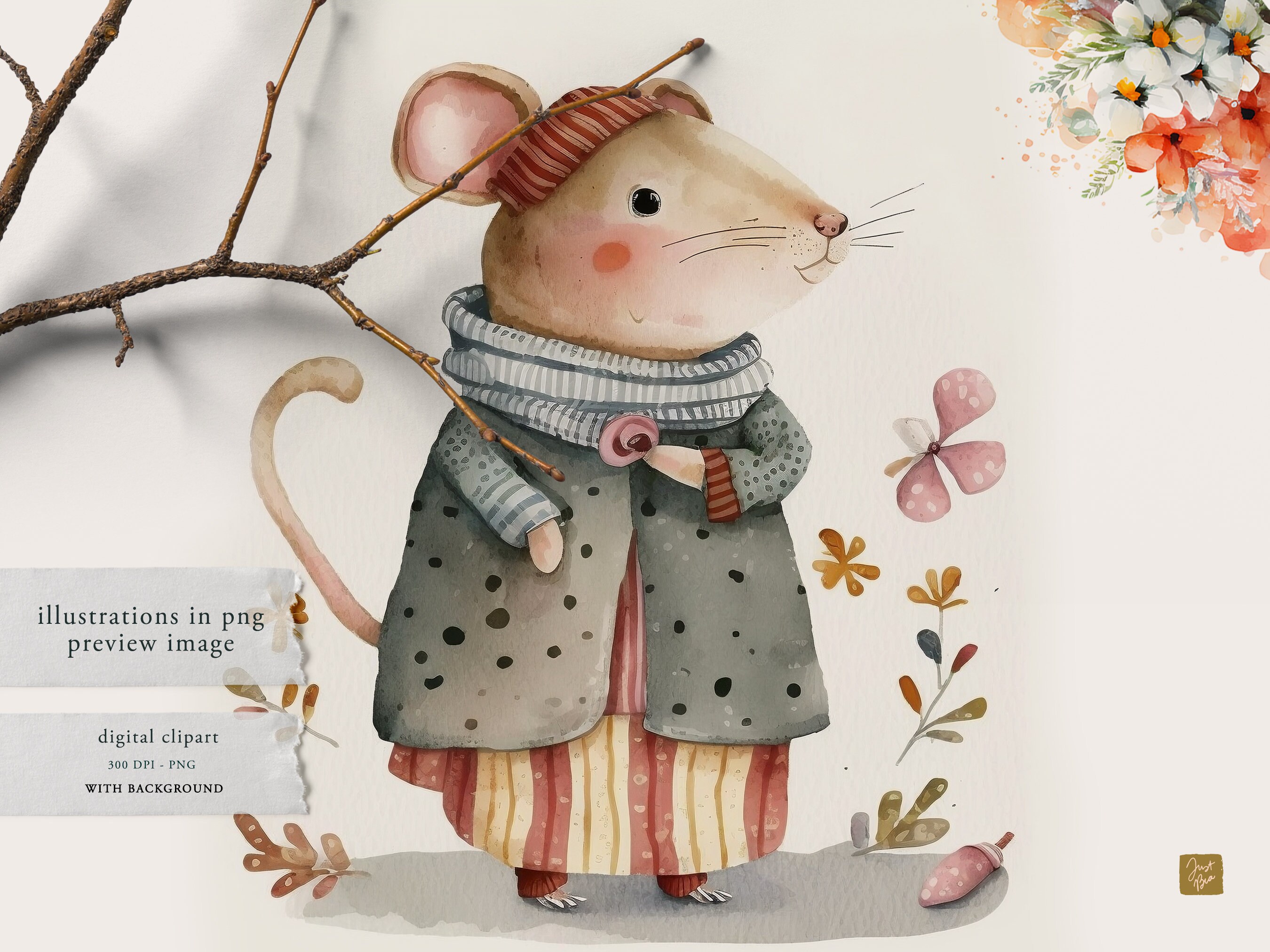 Cute Adorable Set of Watercolor Mice Illustration, Watercolor Cute Mice ...