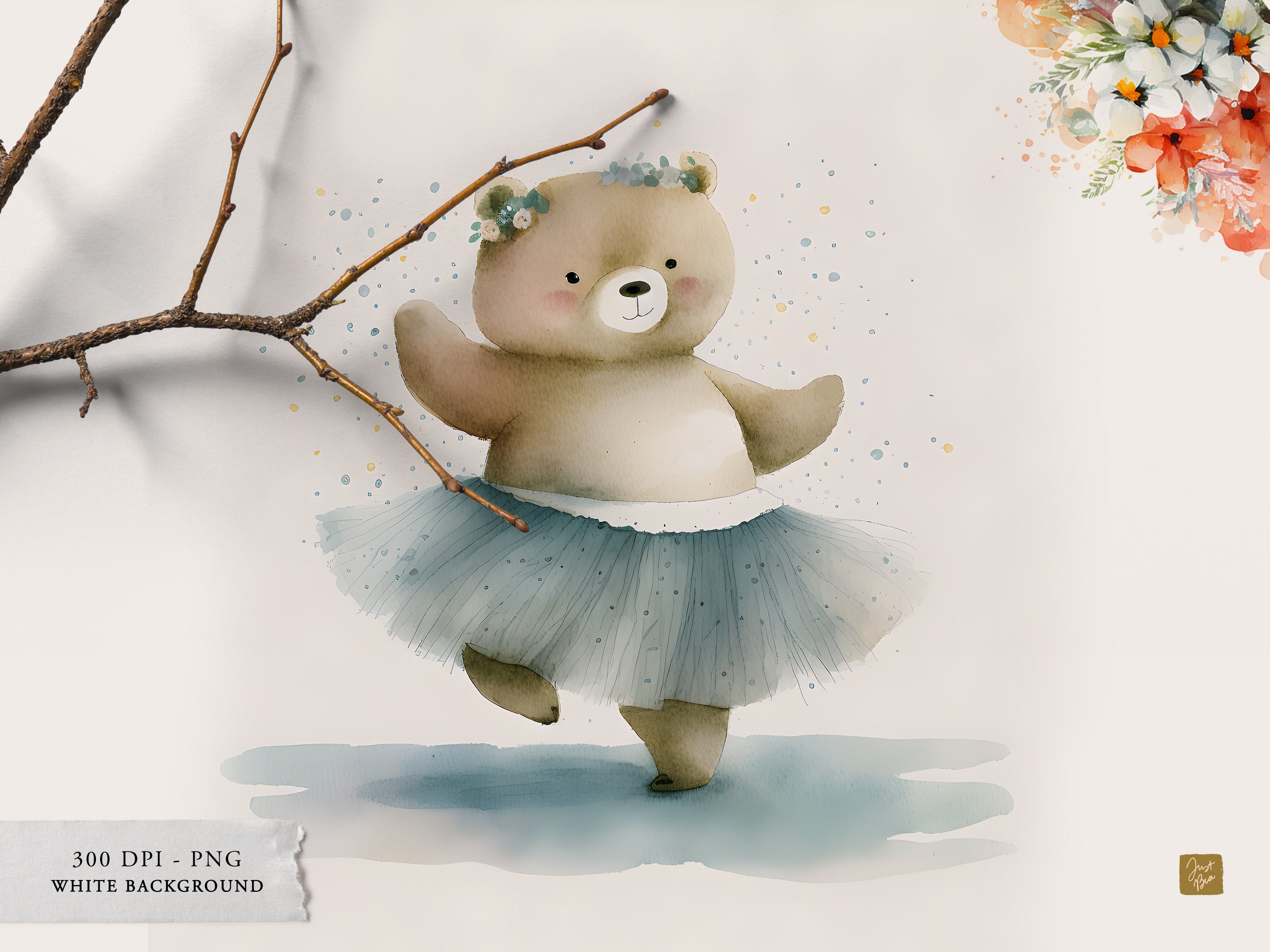 Watercolor Bear Clipart Baby Shower PNG Digital Image Downloads for ...