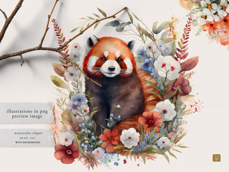Red Panda Clipart, Watercolor Red Pandas, Whimsical Watercolor Red ...