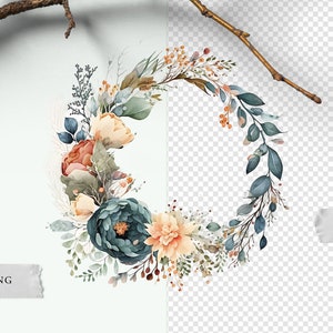 Boho Floral Wreath Clipart, Floral Wreath Clipart, Watercolor Floral ...