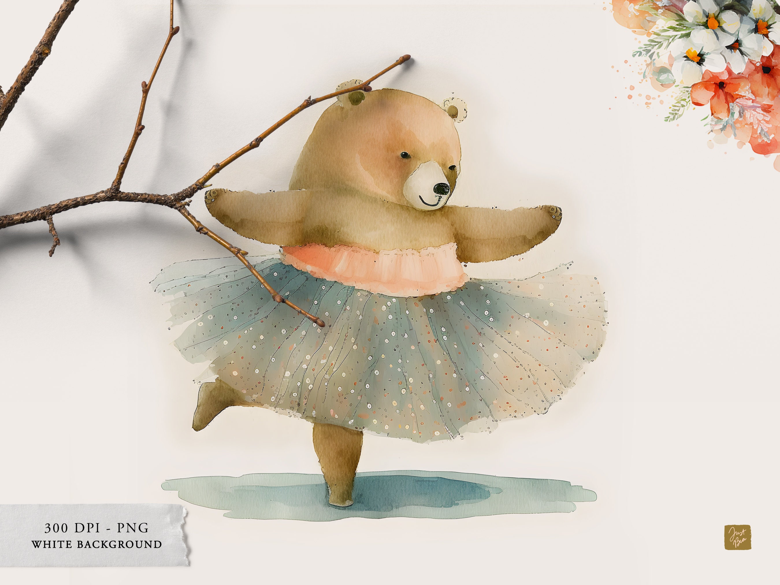 Watercolor Bear Clipart Baby Shower PNG Digital Image Downloads for ...
