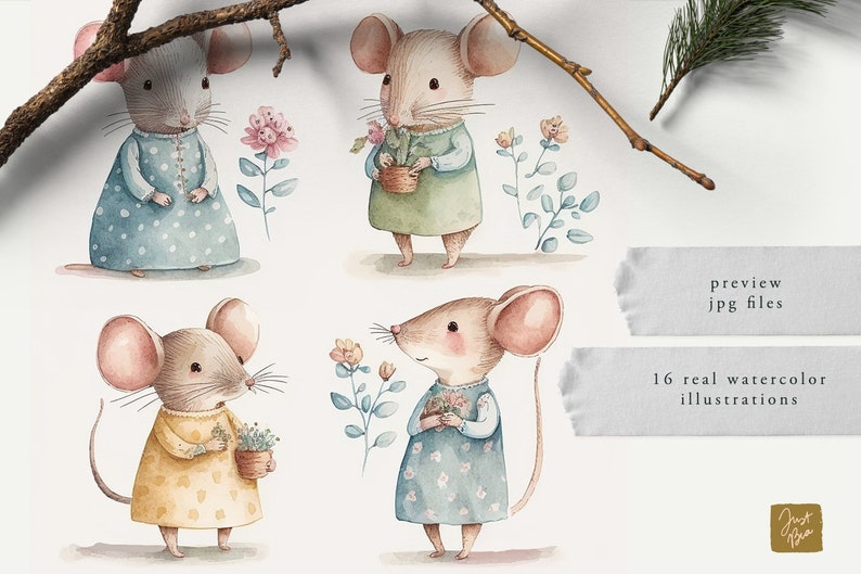 Watercolor Mice Illustration, Watercolor Cute Mice, Watercolor ...