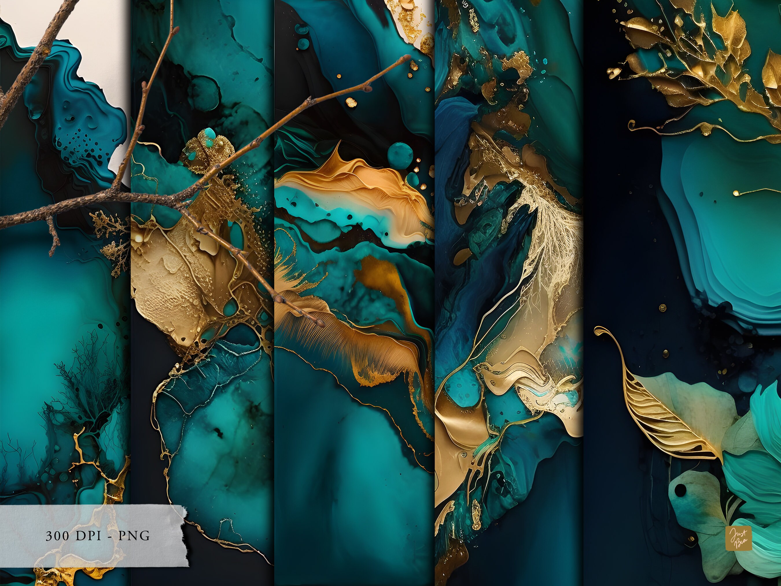 Alcohol Ink Green and Gold Digital Paper, Green and Gold Digital Paper ...