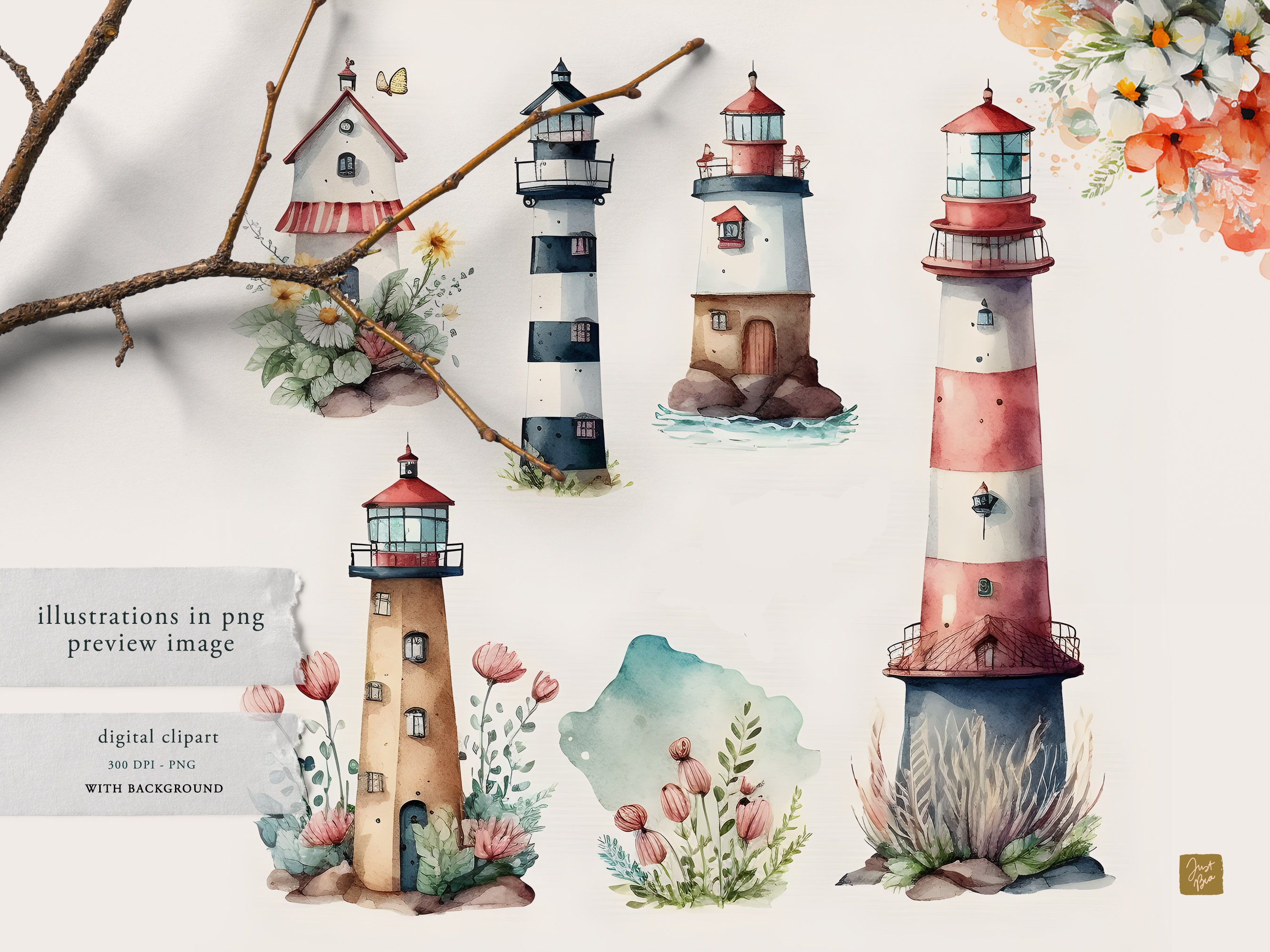 Lighthouses Clipart, Watercolor Lighthouses, Watercolor Bundle ...