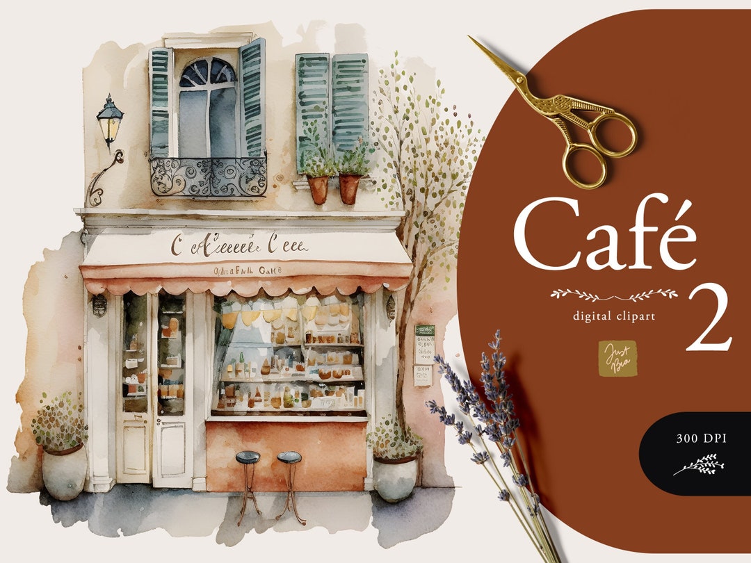 Watercolor Coffee Shop Clipart Bundle, Cozy Shop Clipart, Shops Clipart ...