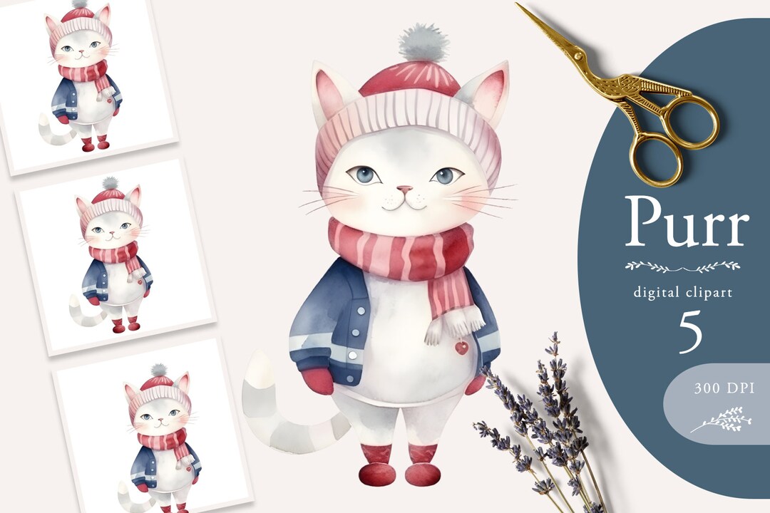 Cat Clipart, Watercolor Cat Clipart, Whimsical Cat Clipart, Whimsical ...