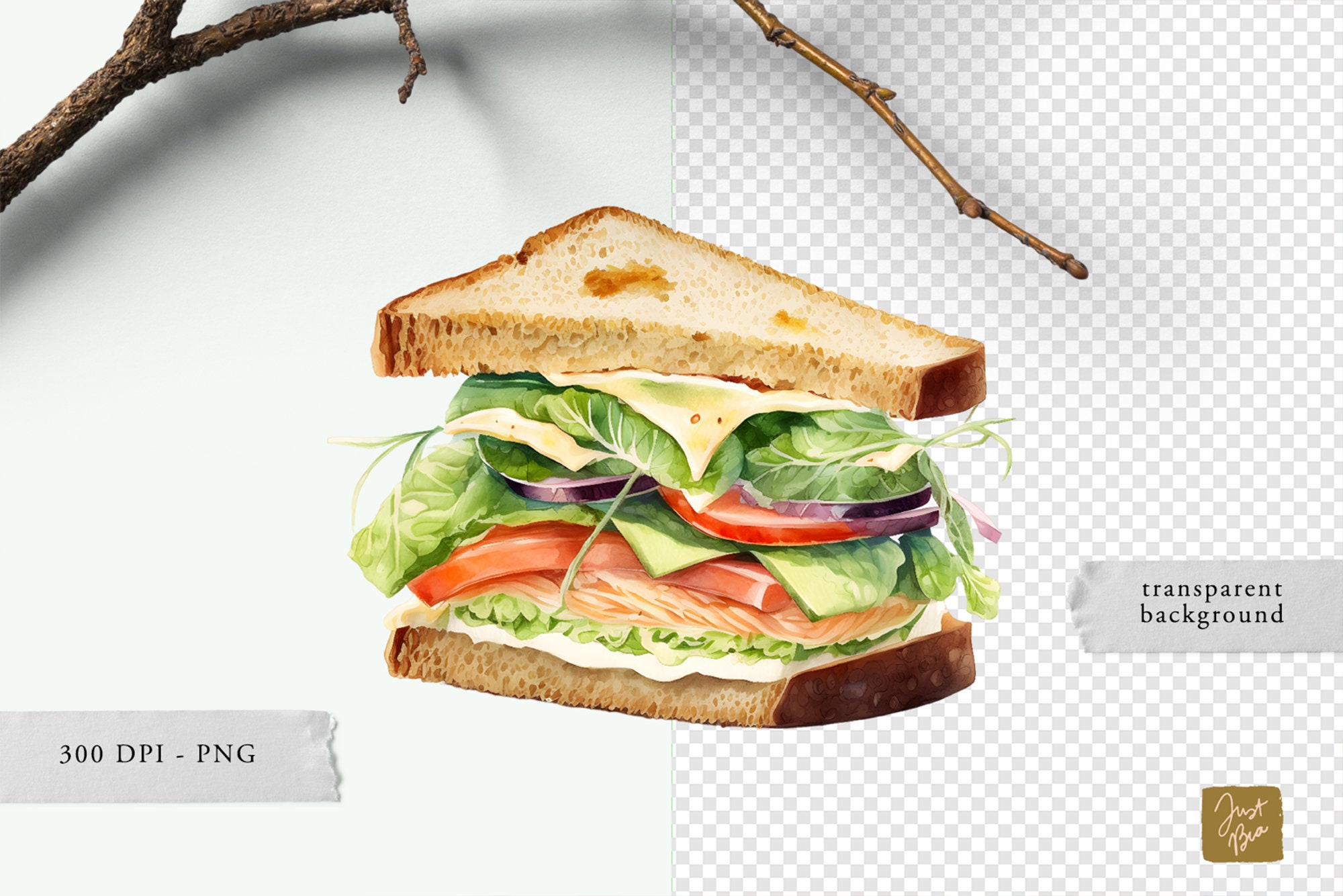 Sandwich Clipart, Watercolor Sandwich, Food Clipart, Clipart Bundle ...