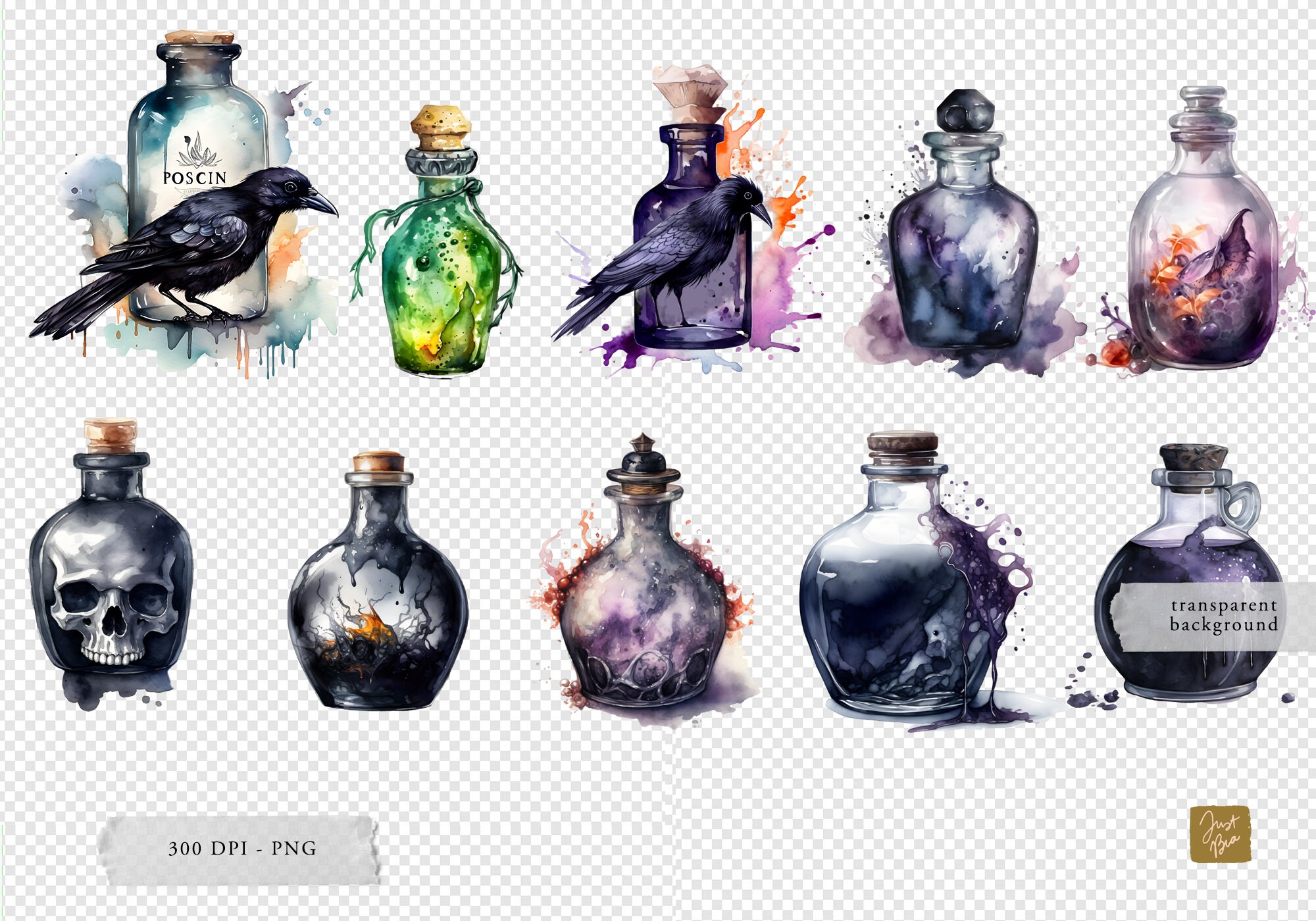 Watercolor Halloween Potion Clipart, Halloween Poison Bottle Clipart ...