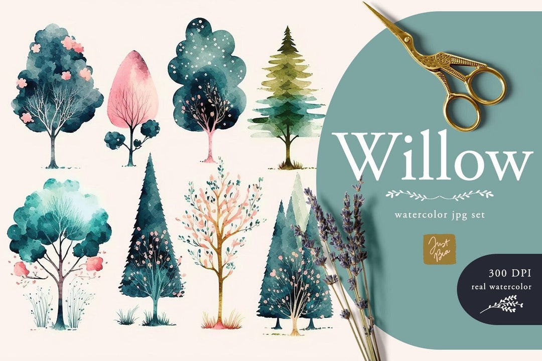 Cute Adorable Set of 100 Watercolor Whimsical Trees Illustrations ...