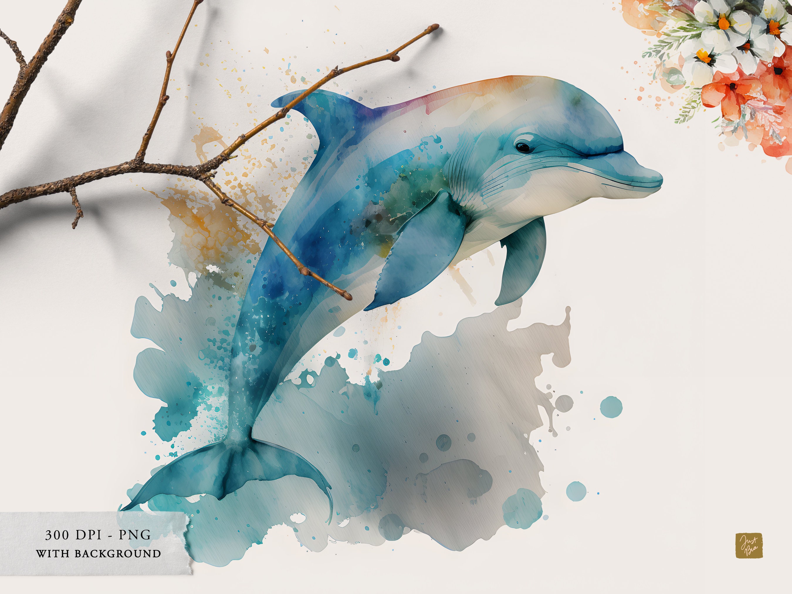 Watercolor Dolphins Clipart Dolphins Clipart Wall Art - Etsy