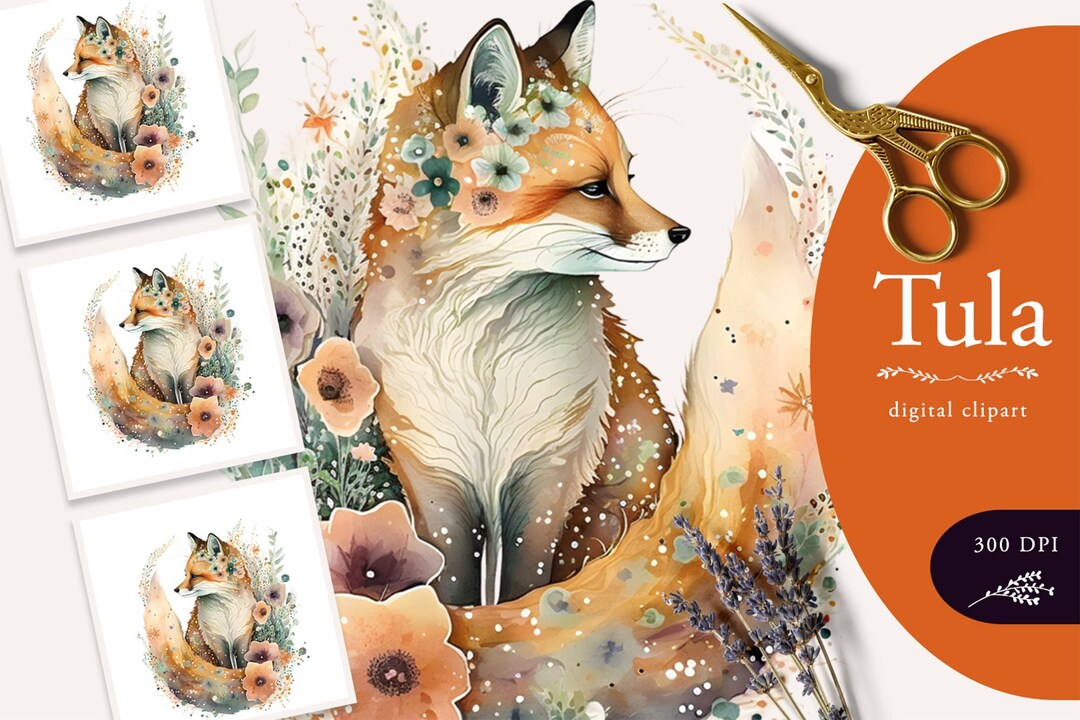 Fox Clipart, Watercolor Fox Clipart, Fox Illustration, Nursery Wall Art ...