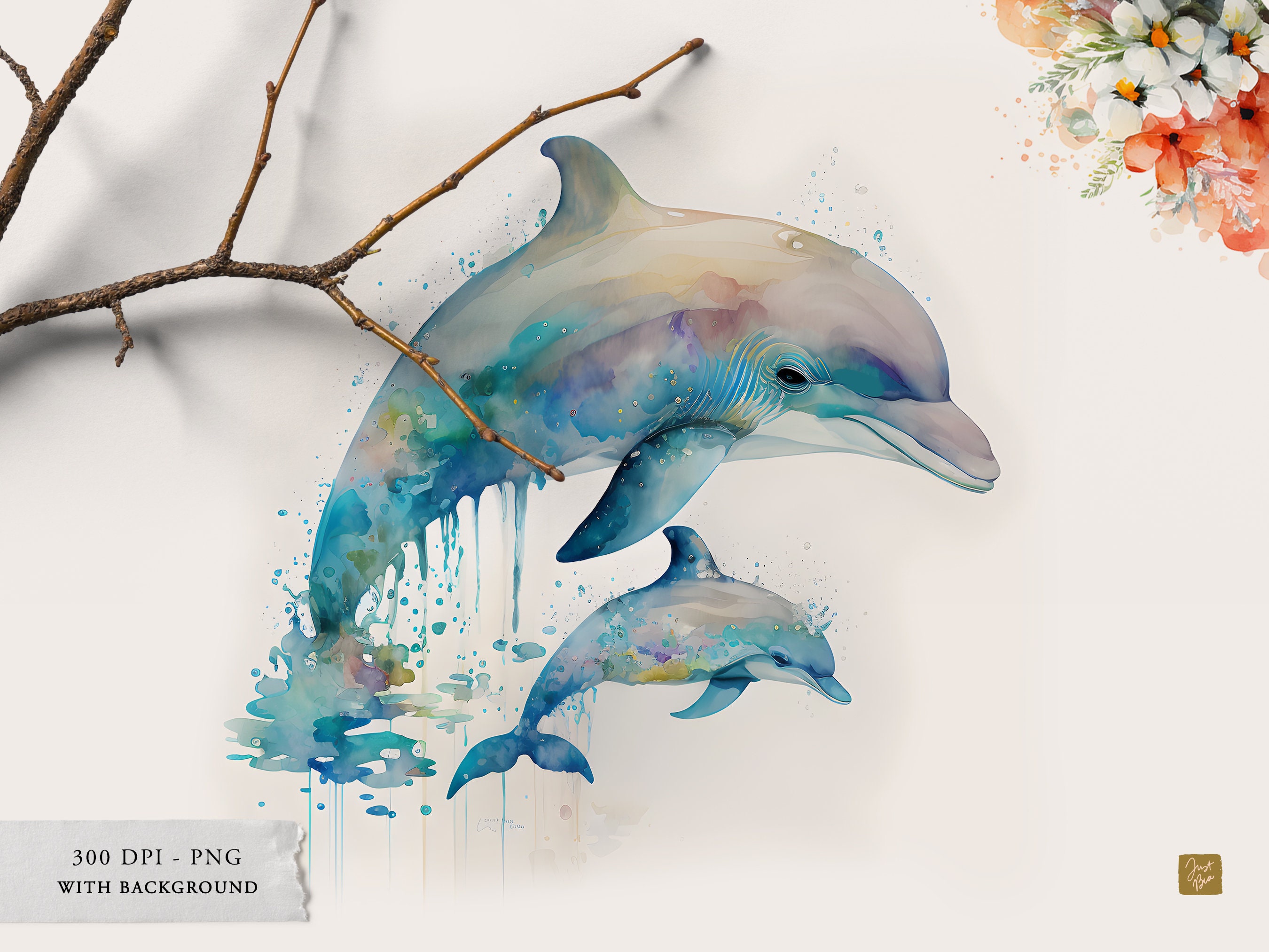 Watercolor Dolphins Clipart Dolphins Clipart Wall Art - Etsy