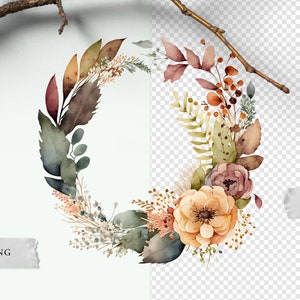 Boho Floral Wreath Clipart, Floral Wreath Clipart, Watercolor Floral ...