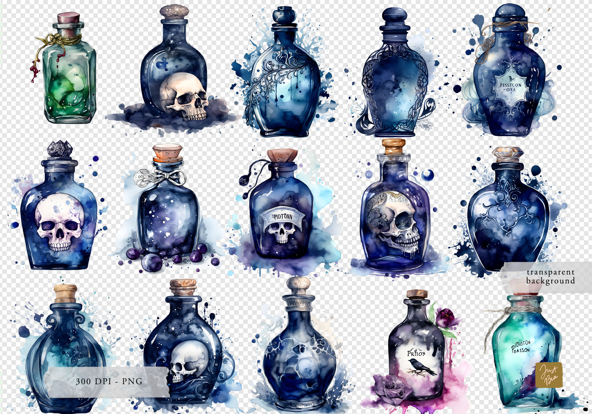Watercolor Halloween Potion Clipart, Halloween Poison Bottle Clipart ...