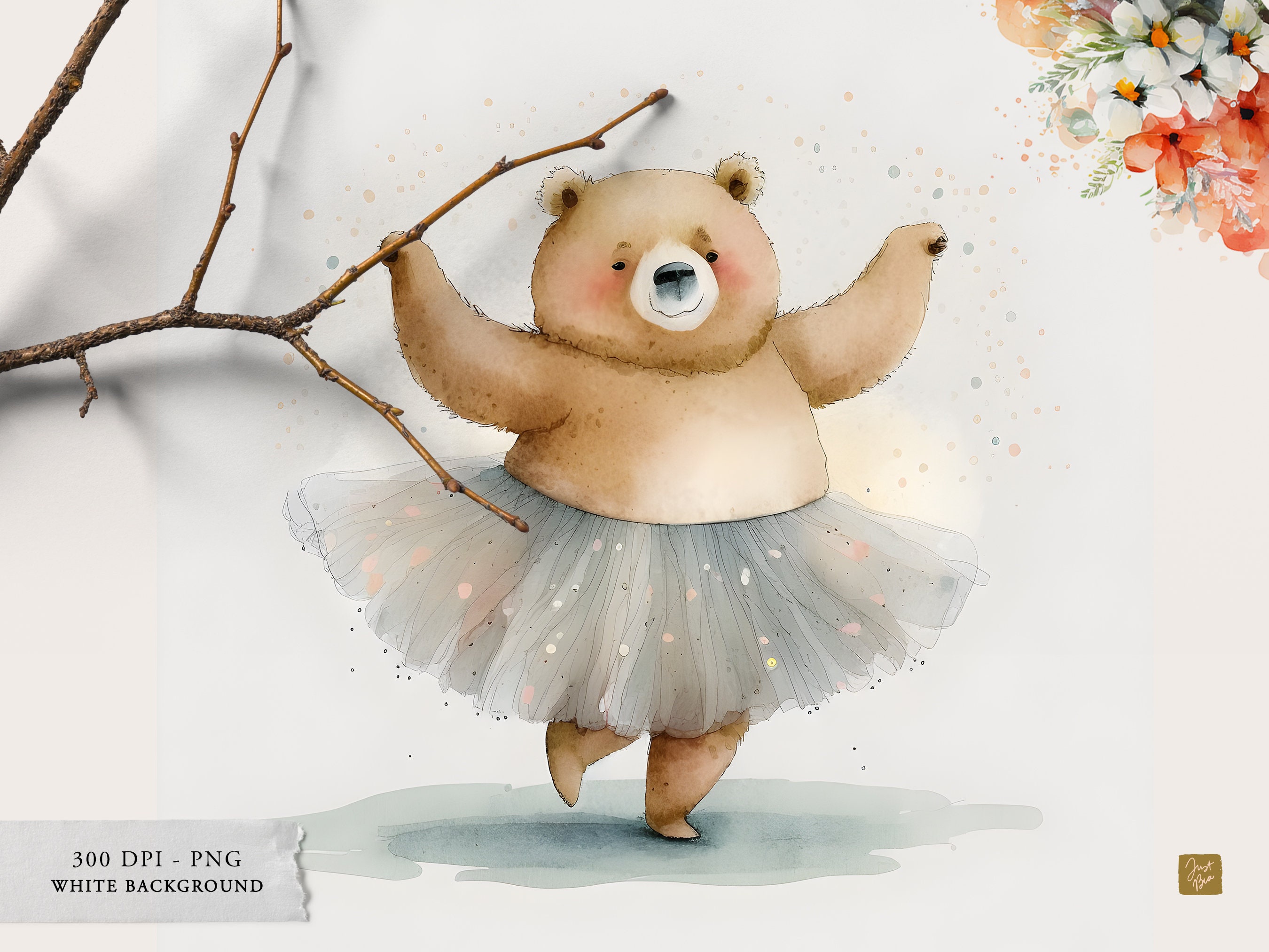 Watercolor Bear Clipart Baby Shower PNG Digital Image Downloads for ...