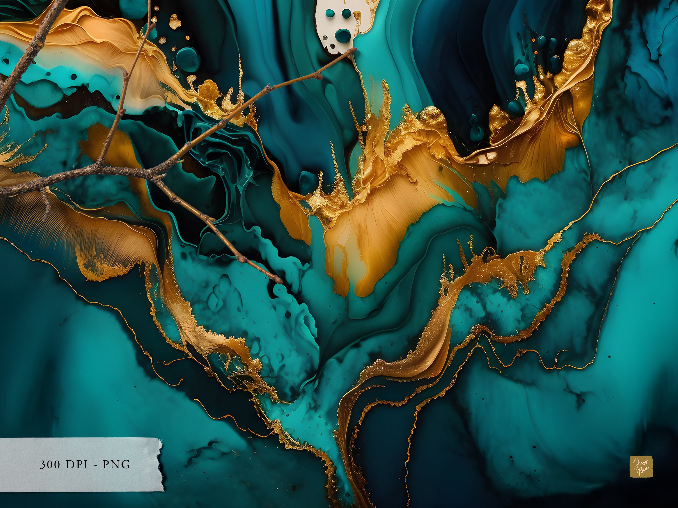 Alcohol Ink Green and Gold Digital Paper, Green and Gold Digital Paper ...