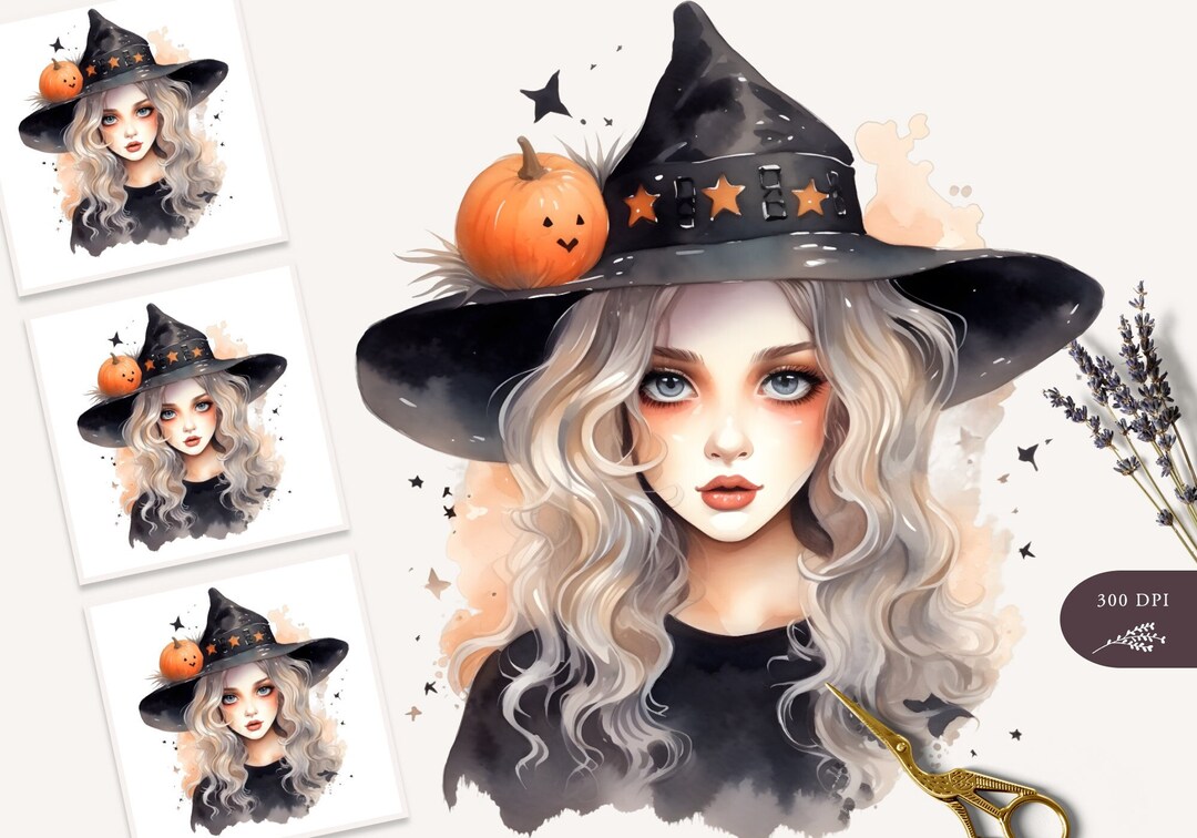 Watercolor Witch, Watercolor Witch Clipart, Watercolor Witch PNG, Witch ...
