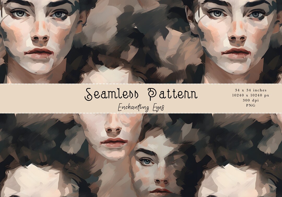 Female Portrait Seamless Pattern, Female Face Pattern, Seamless Repeat ...