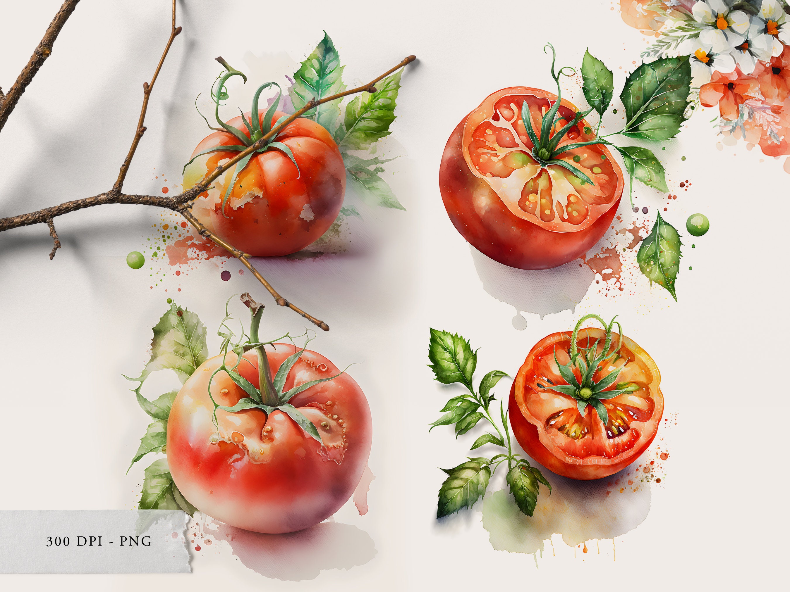 Watercolor Tomatoes Clipart Tomatoes Graphics Digital Download Healthy ...