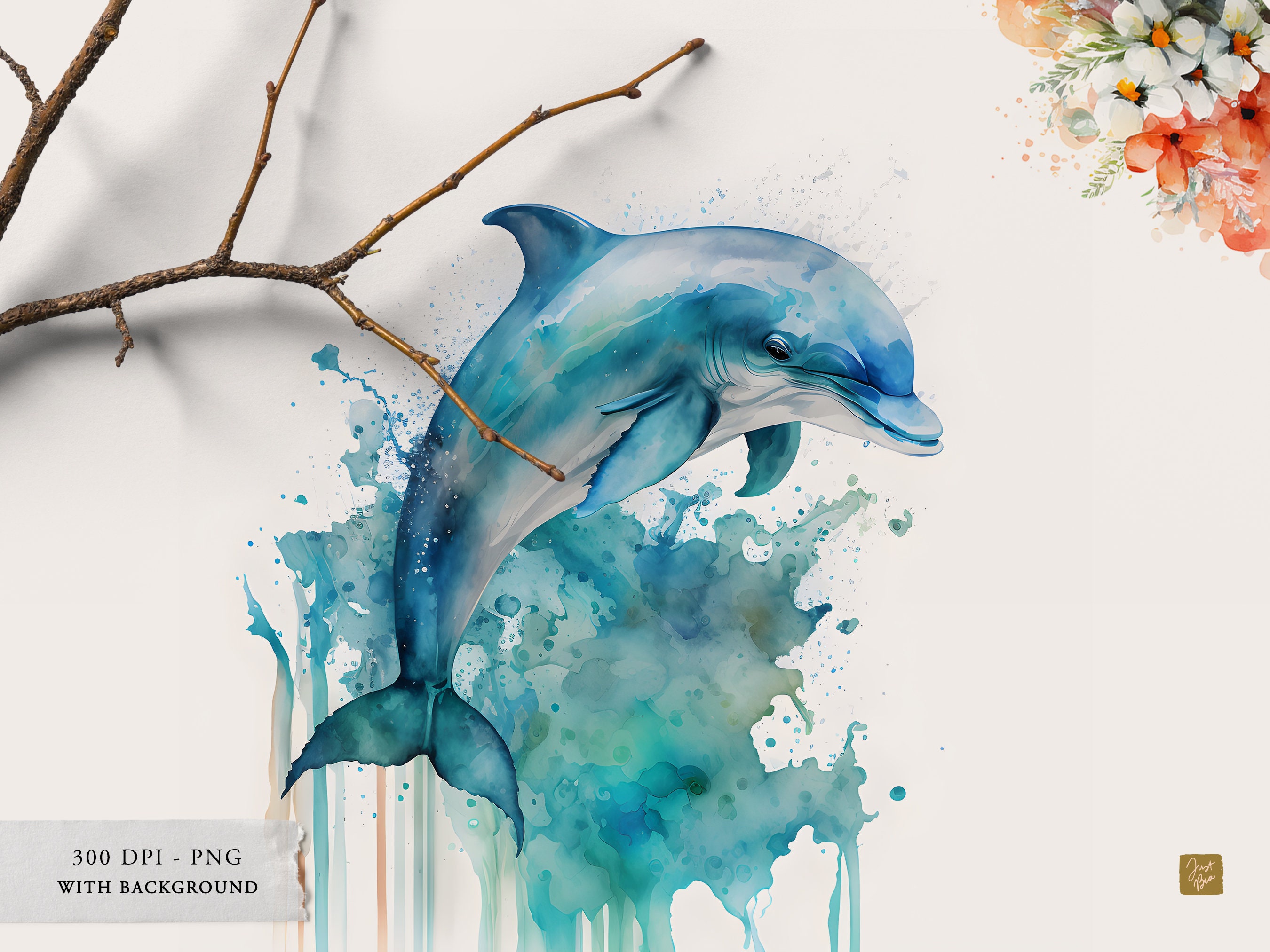 Watercolor Dolphins Clipart Dolphins Clipart Wall Art - Etsy