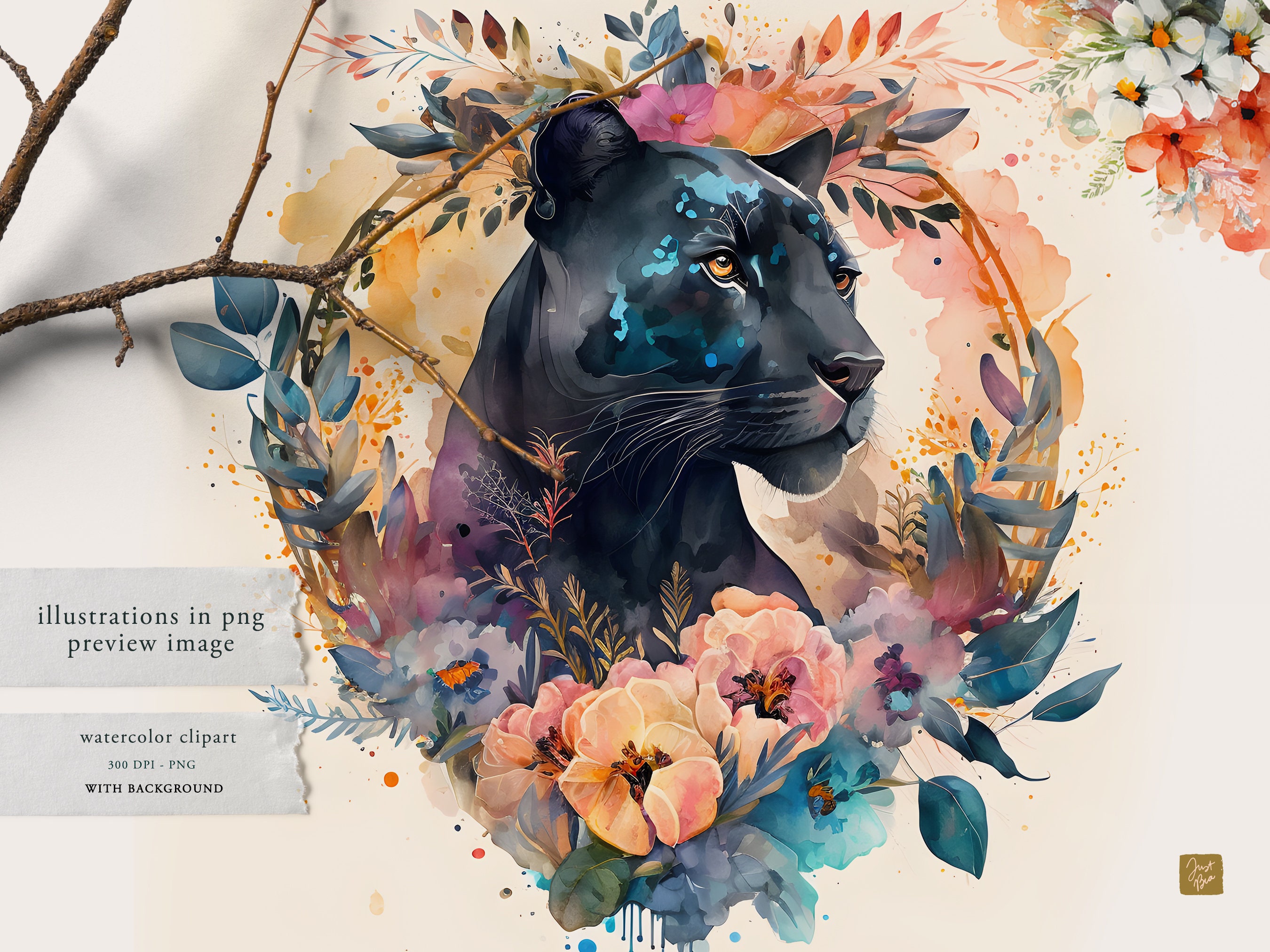 Watercolor Panther Clipart, Watercolor Black Panther, Whimsical ...