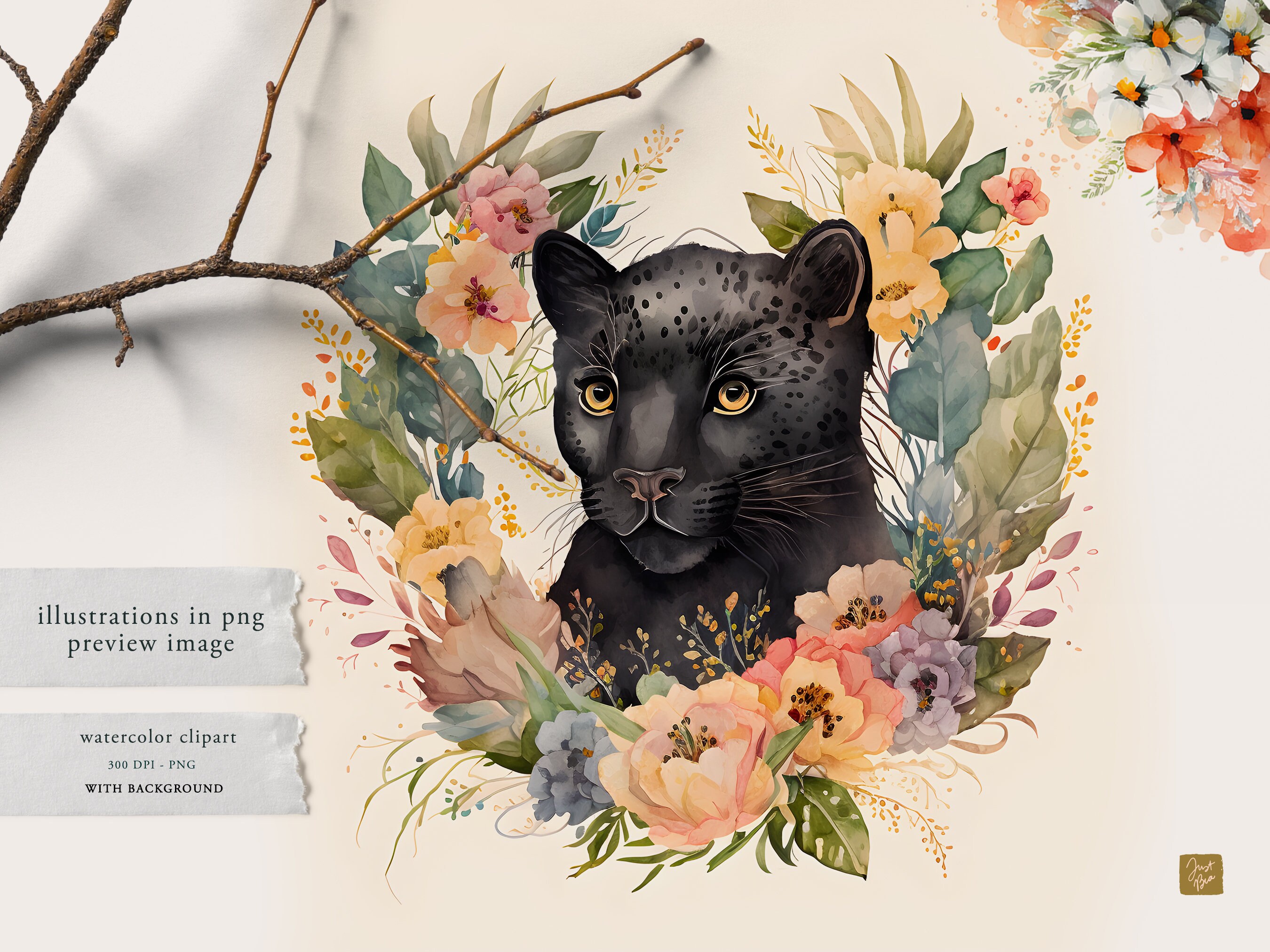 Watercolor Panther Clipart, Watercolor Black Panther, Whimsical ...