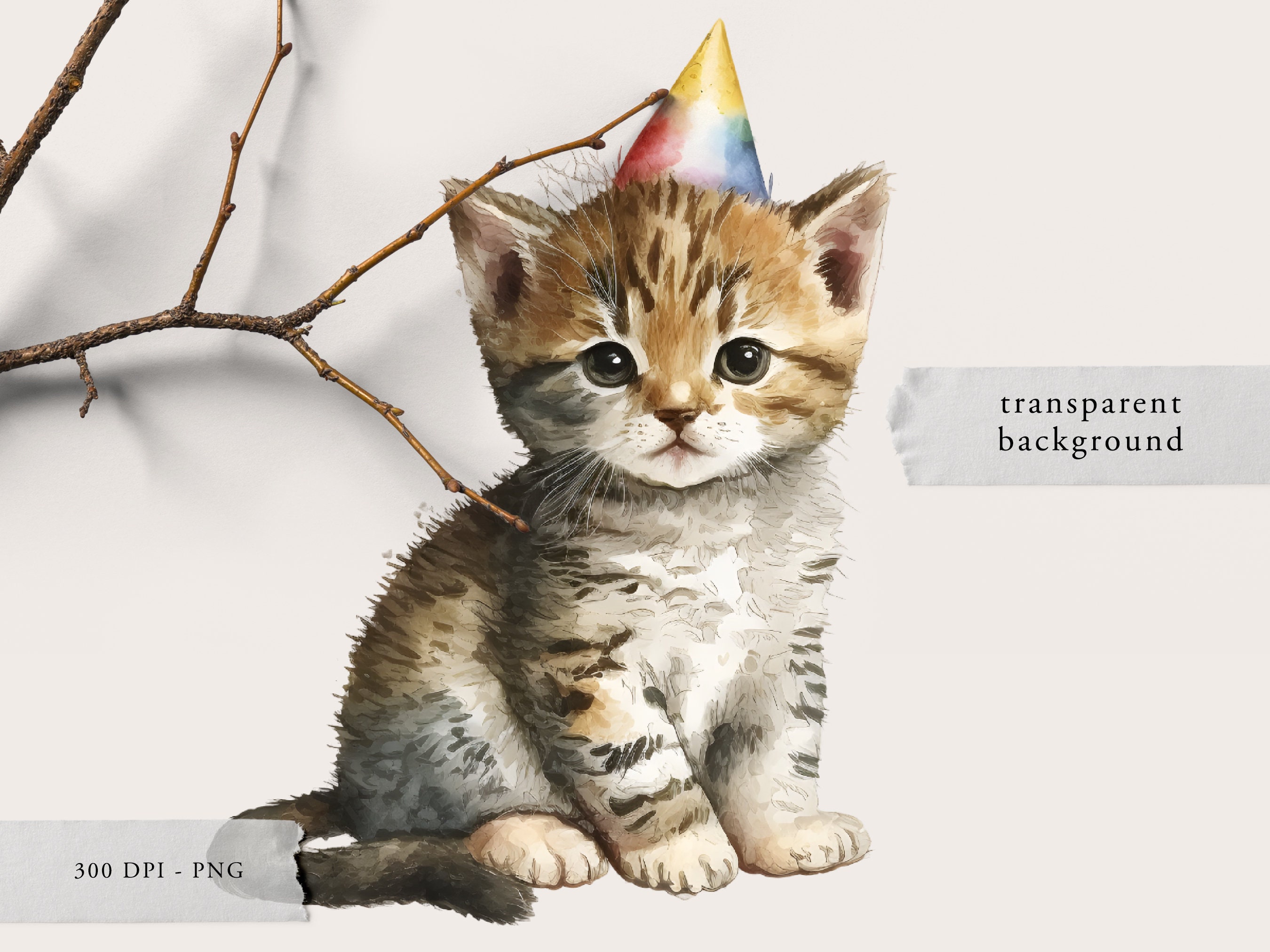 Cats Clipart, Watercolor Cute Cats Clipart Set - Cats With Birthday ...