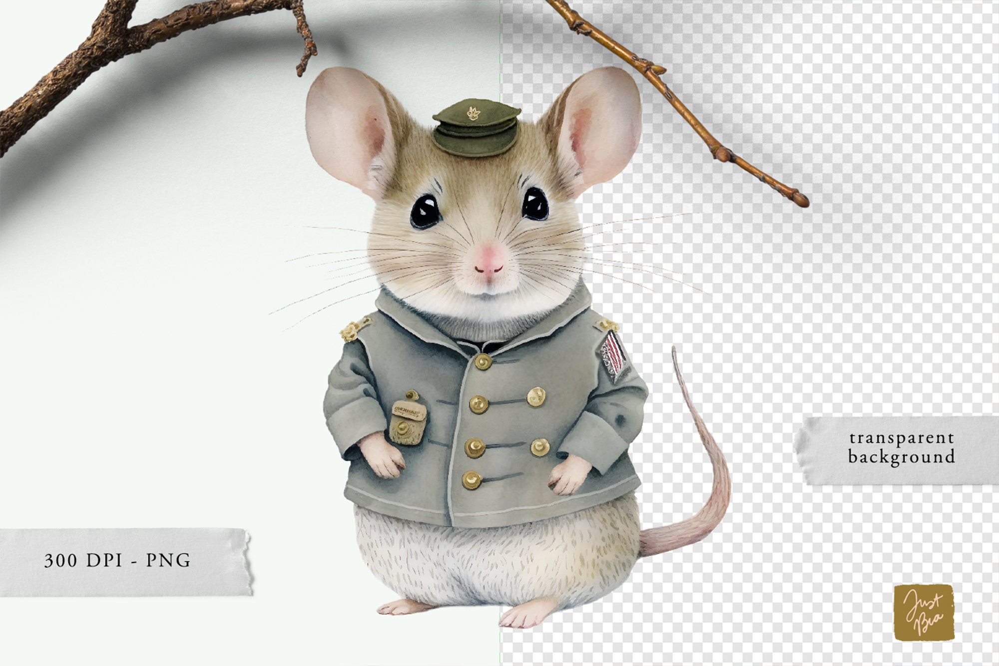 Mouse in Military Uniform Clipart, Cute Watercolor Mouse, Watercolor ...