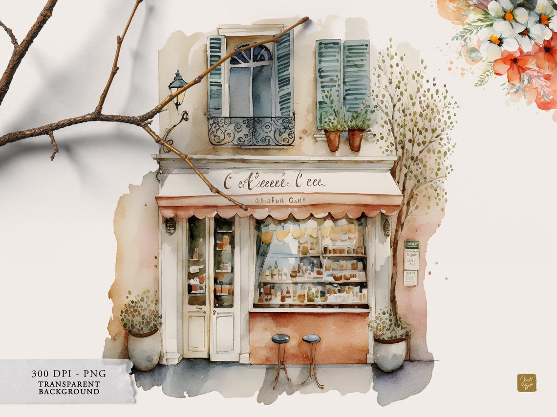 Watercolor Coffee Shop Clipart Bundle, Cozy Shop Clipart, Shops Clipart ...