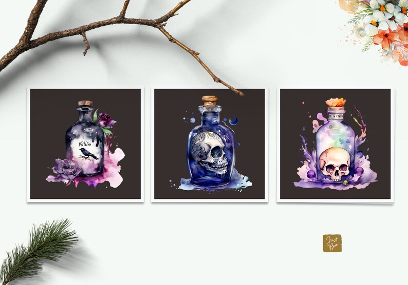 Watercolor Halloween Potion Clipart, Halloween Poison Bottle Clipart ...