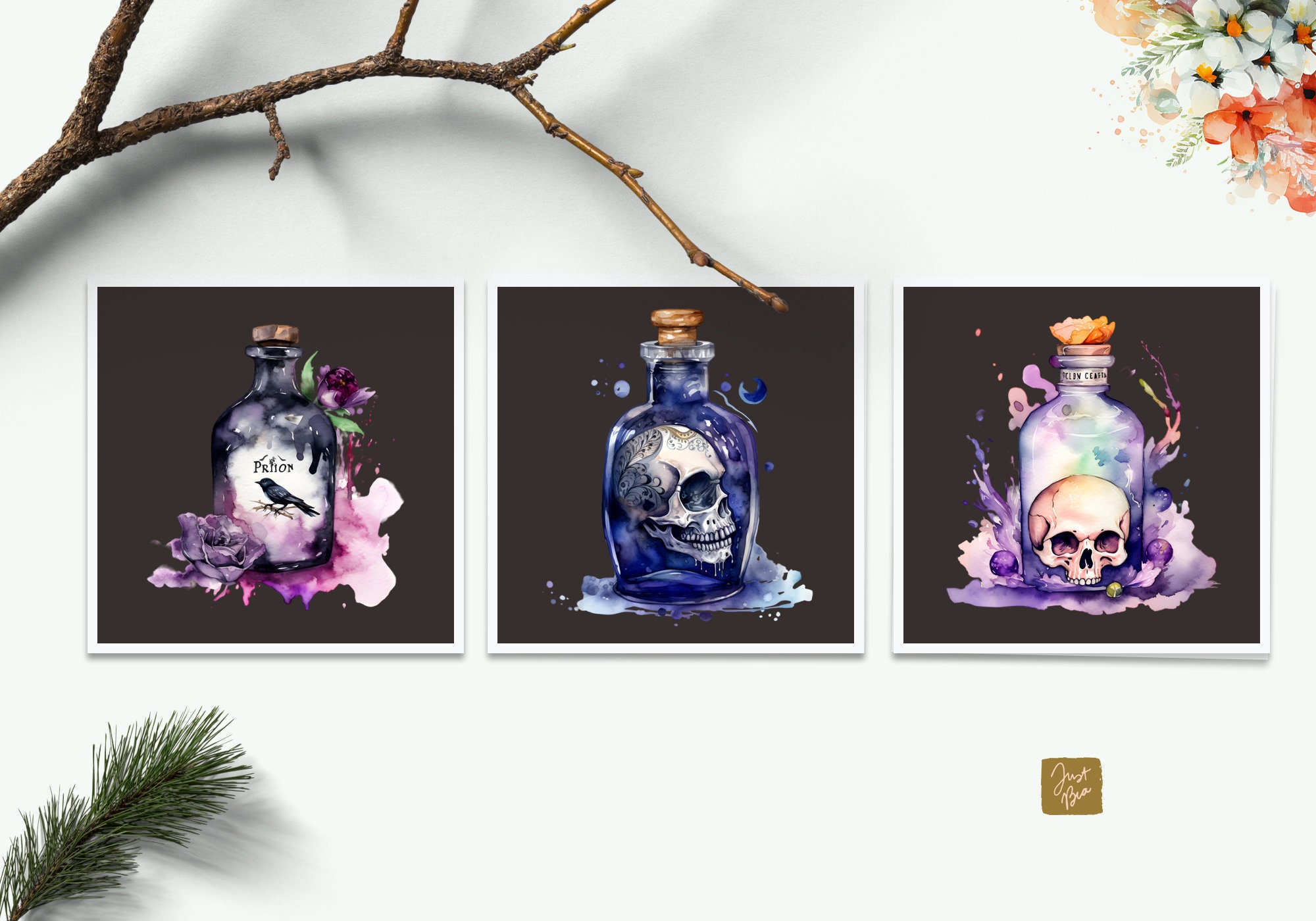 Watercolor Halloween Potion Clipart, Halloween Poison Bottle Clipart ...