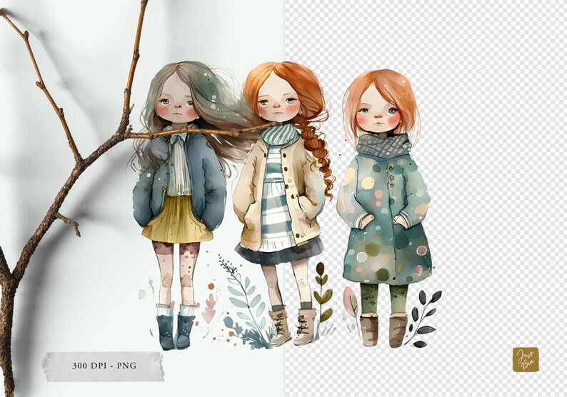 Watercolor Girls Clipart, Watercolor Cute Girls, Watercolor Whimsical ...