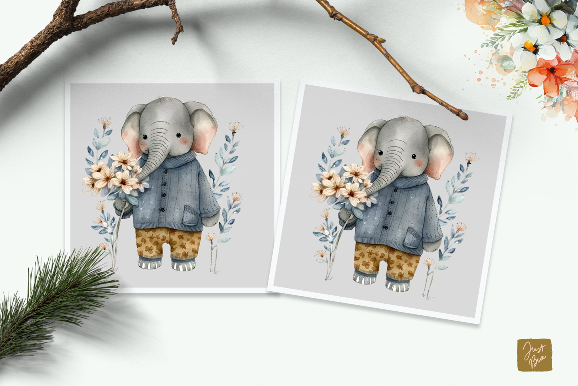 Elephant Clipart, Watercolor Elephant, Whimsical Elephant, Clipart for ...