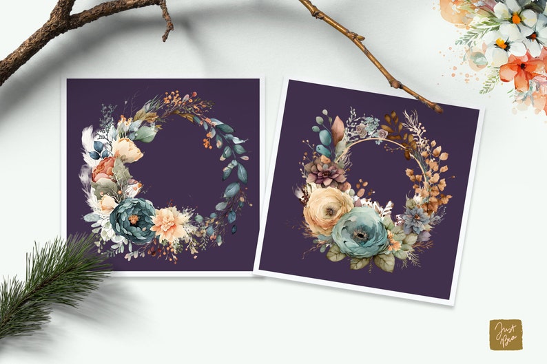 Boho Floral Wreath Clipart, Floral Wreath Clipart, Watercolor Floral ...
