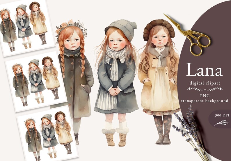 Watercolor Girls Clipart, Watercolor Cute Girls, Watercolor Whimsical ...