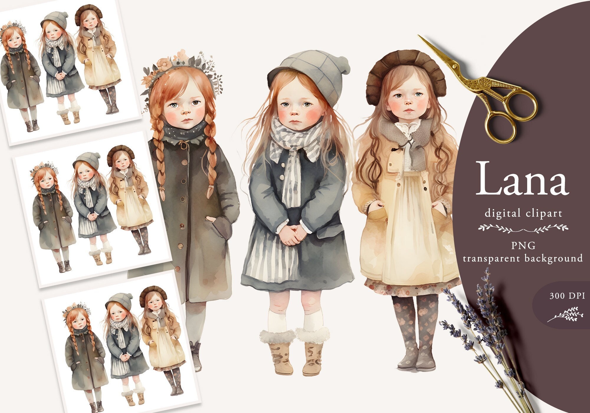 Watercolor Girls Clipart, Watercolor Cute Girls, Watercolor Whimsical ...