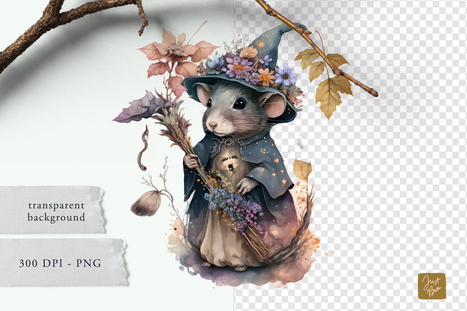 Mouse Clipart, Wizard Clipart, Wizard Mouse Clipart, Watercolor Mouse ...