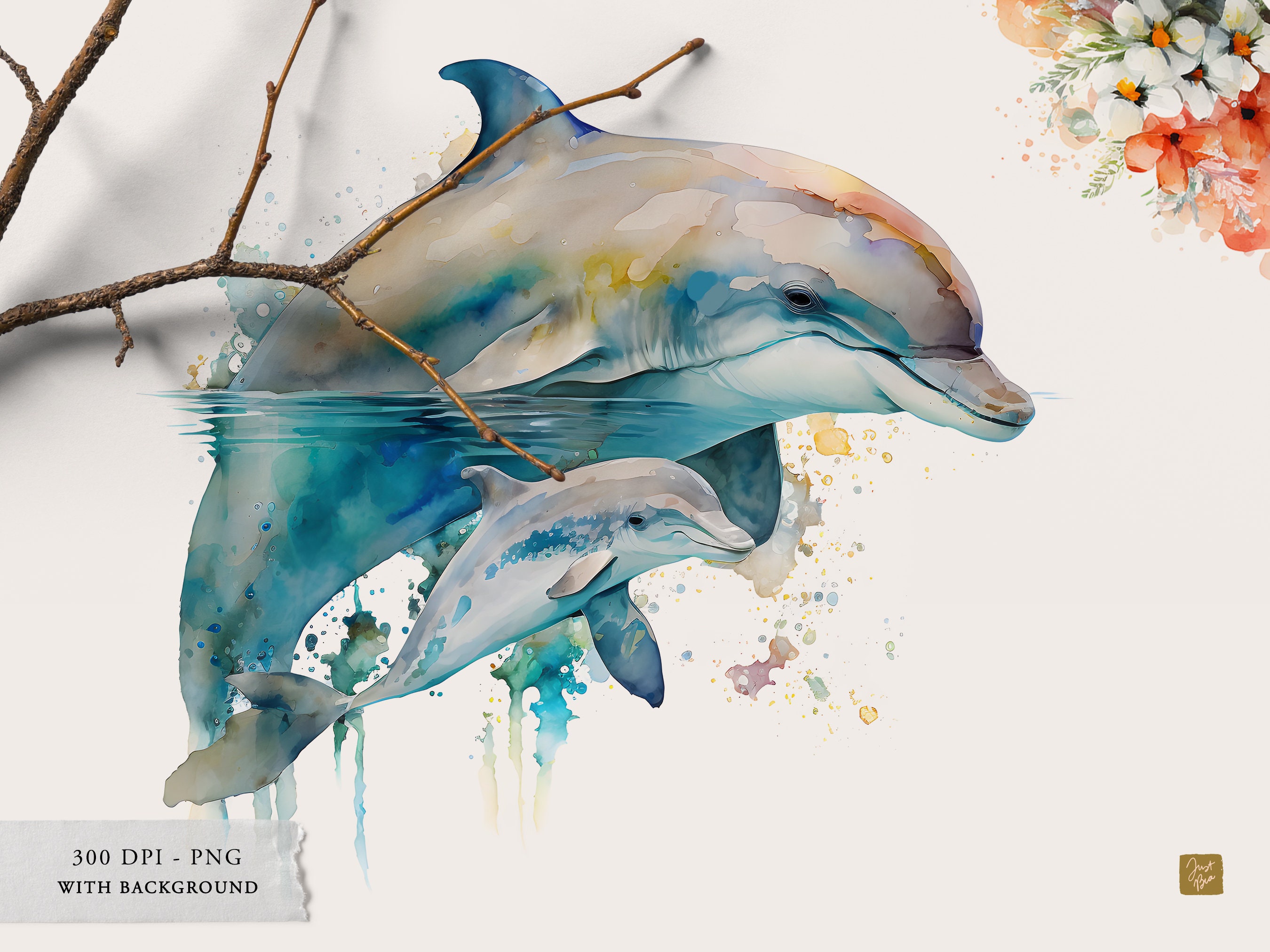Watercolor Dolphins Clipart Dolphins Clipart Wall Art - Etsy