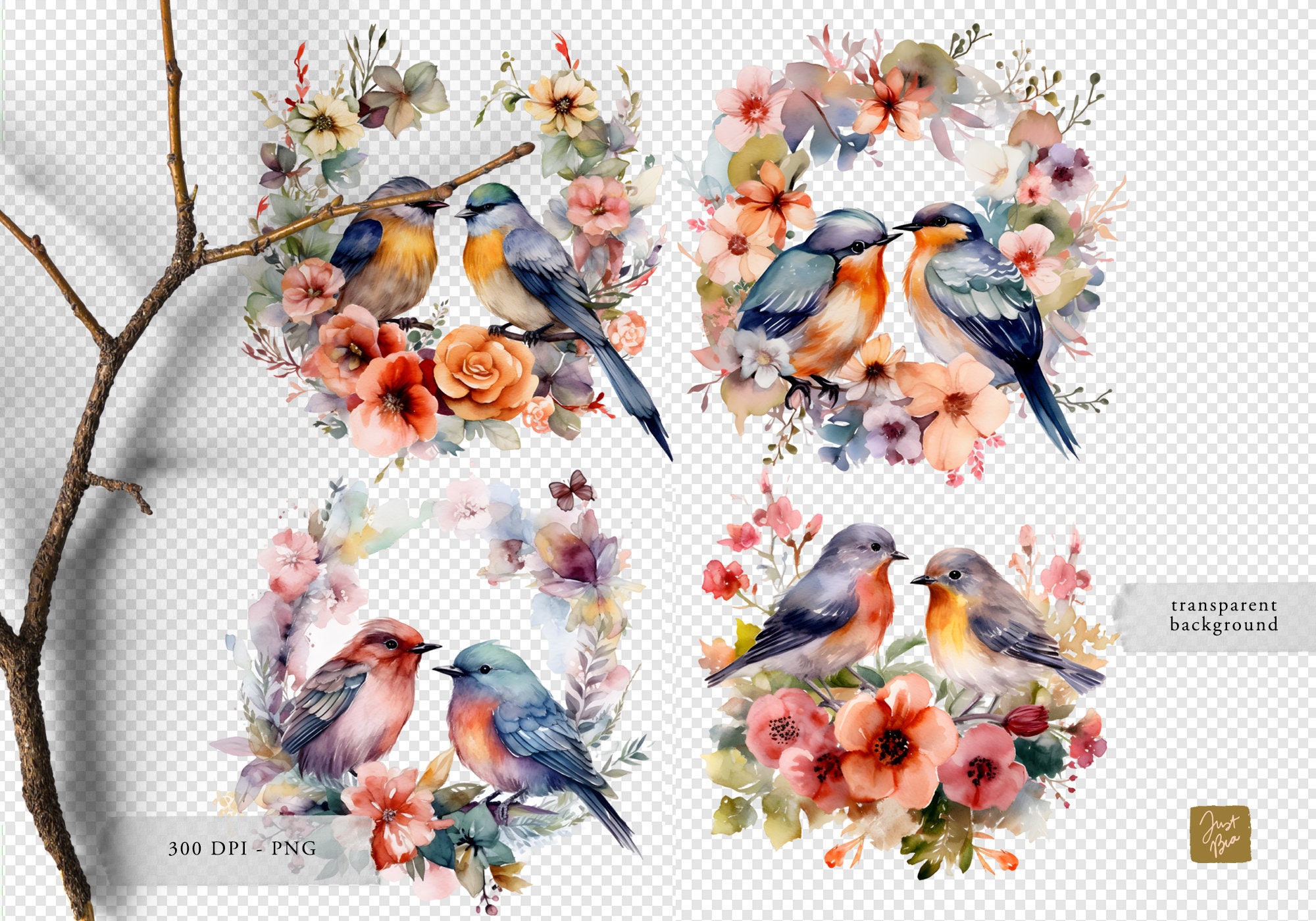 Watercolor Bird Clipart, Bird Clipart, Watercolor Animal Clipart ...