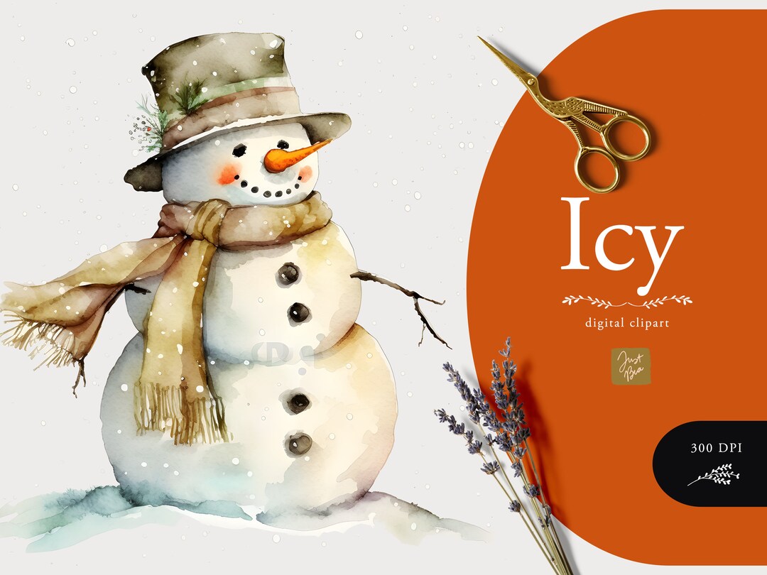 Watercolor Snowman Clipart, Christmas Clipart, Cute Snowman With Scarf ...