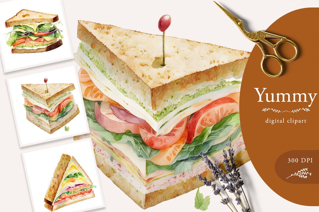 Sandwich Clipart, Watercolor Sandwich, Food Clipart, Clipart Bundle ...