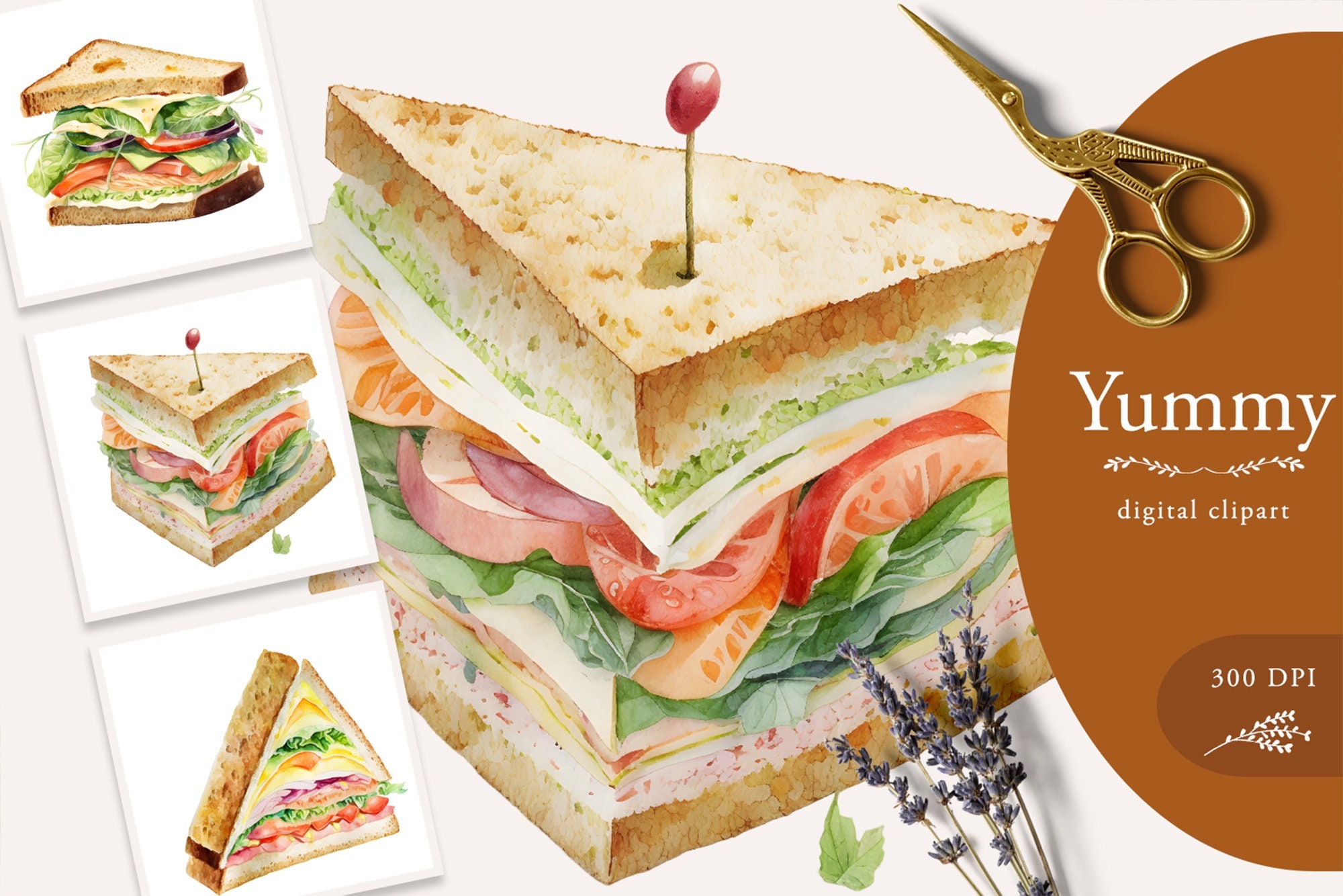 Sandwich Clipart, Watercolor Sandwich, Food Clipart, Clipart Bundle ...