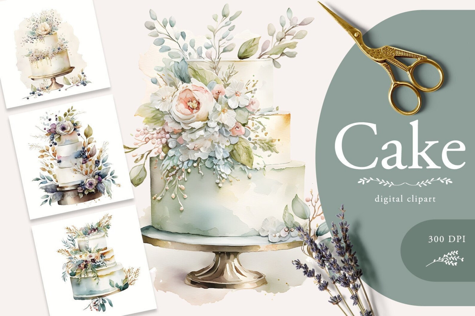 Watercolor Wedding Cake Clipart, Wedding Cake Clipart, Wedding Graphics ...