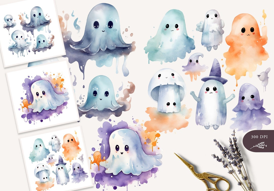 Watercolor Ghost Clipart, Halloween Clipart, Watercolor Halloween ...